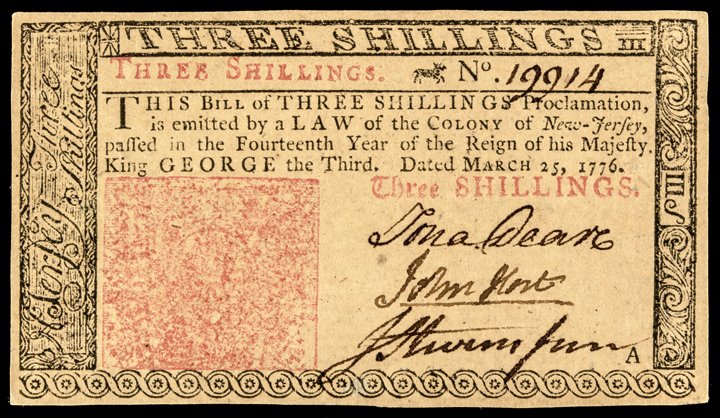 Colonial Currency, John Hart Signed 1776 Nj Note