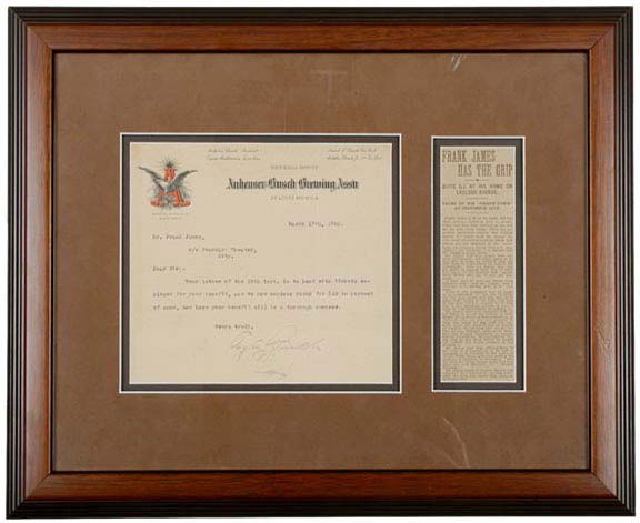 2020: AUGUSTUS BUSCH, Signed Letter to Frank James