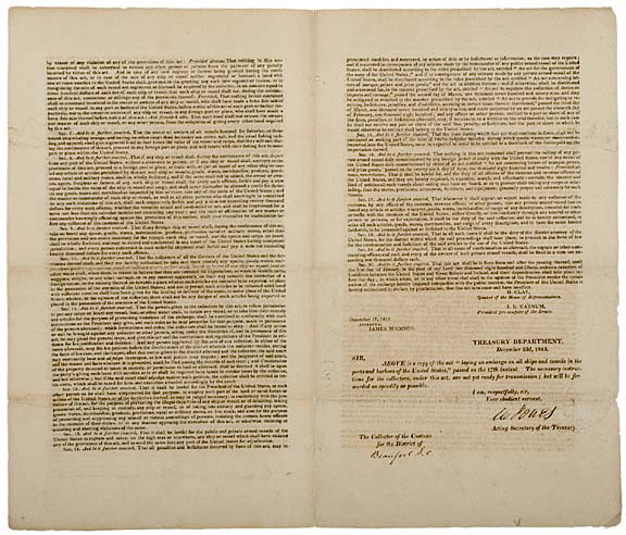 2224: Original Print of the 1813 Embargo Act