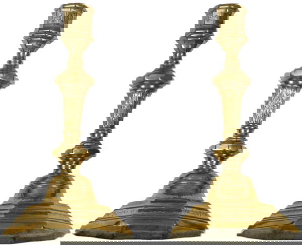 Pair Of French Brass Candlesticks, C. 1750