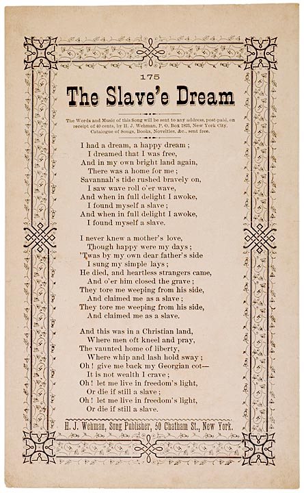 376: Anti-Slavery Song Sheet, The Slaves Dream, 1850s