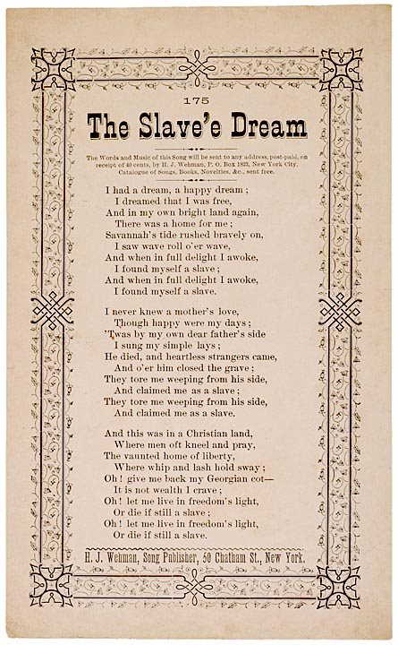 376: Anti-Slavery Song Sheet, The Slaves Dream, 1850s