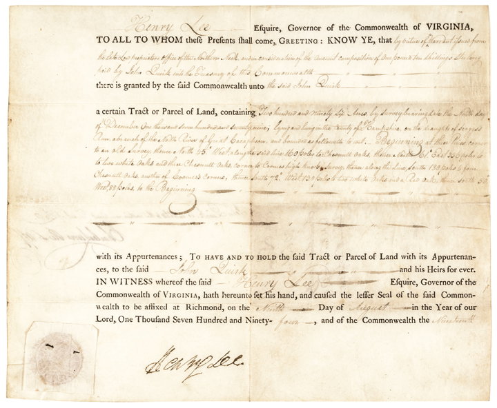 HENRY LIGHT HORSE HARRY LEE Document Signed