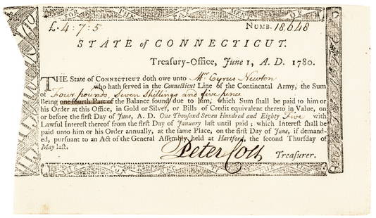 1780 Pa. Revolutionary War Army Debt Certificate