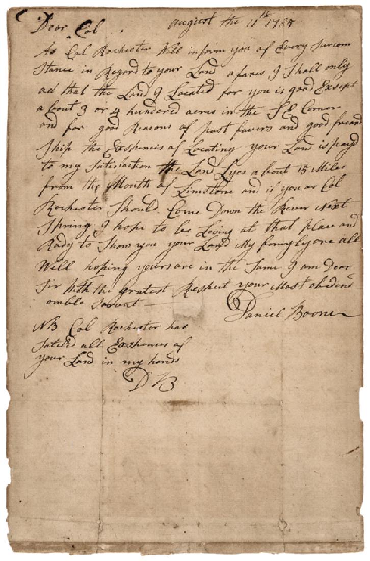 Twice Signed DANIEL BOONE Handwritten Letter