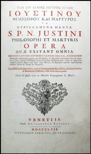 [saints' Works, St. Justin] Justinus, Opera, 1747
