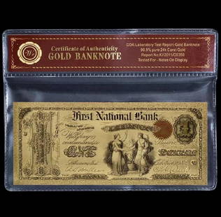 1875 – 24k Gold $20 U.s. Banknote Currency Bill
