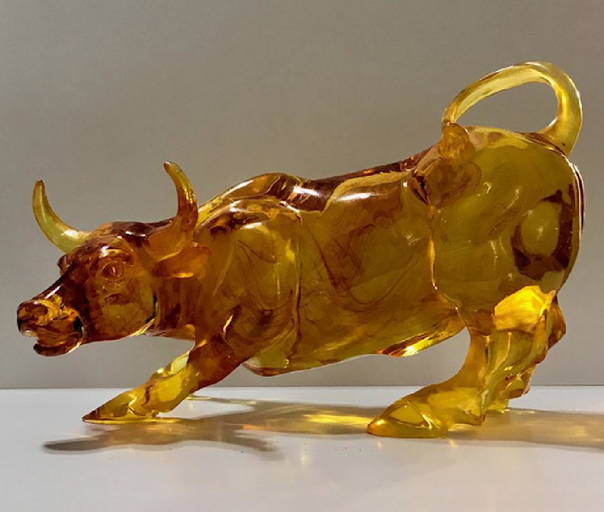 Large & Heavy Solid Burmese Amber Wall Street Bull