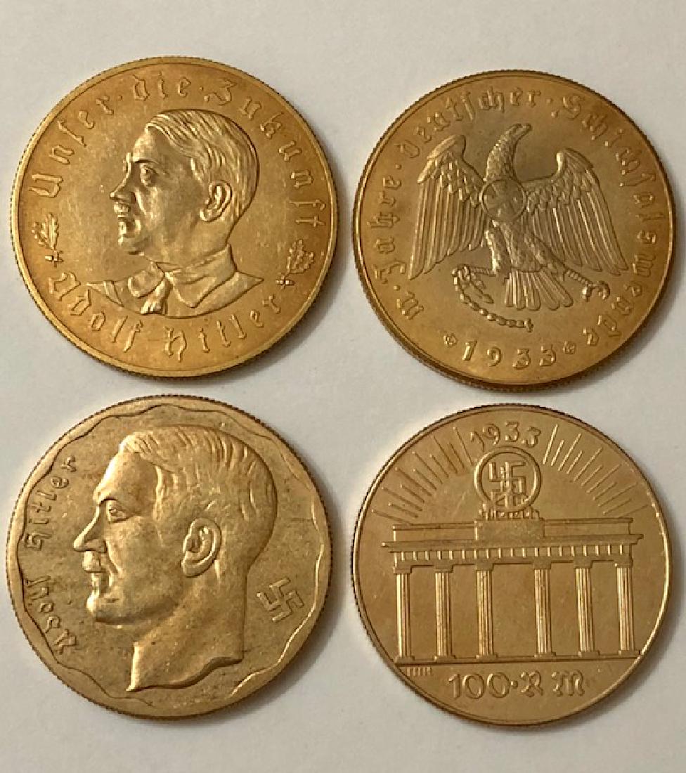 Lot Of 2 Adolf Hitler Dated 1933 Nazi German Coins