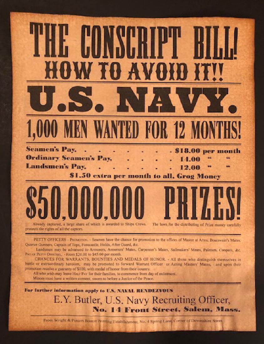 U.S. Navy Civil War Military Recruits Wanted Poster