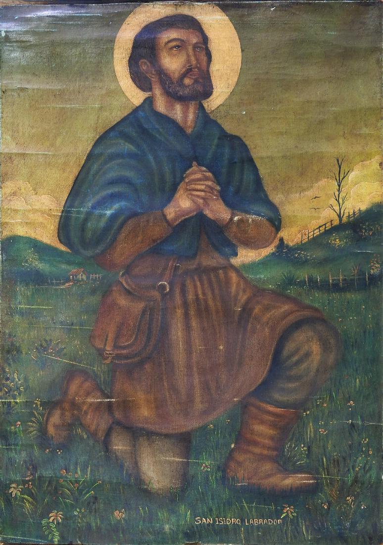 Antique Oil On Canvas "san Isidro Labrador"