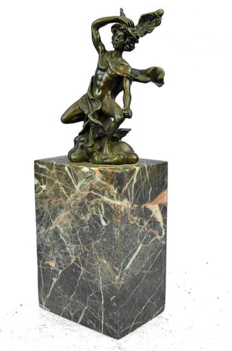Solid Bronze Flying Mercury Marble Sculpture