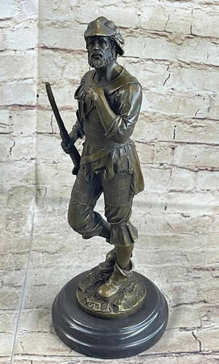 Mid Century French Renaissance Soldier Holding A Gun Bronze
