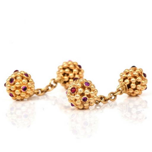 VCA Vintage Retro Ruby 14K Yellow Gold Bead Cluster Cufflinks (#0432Y ...