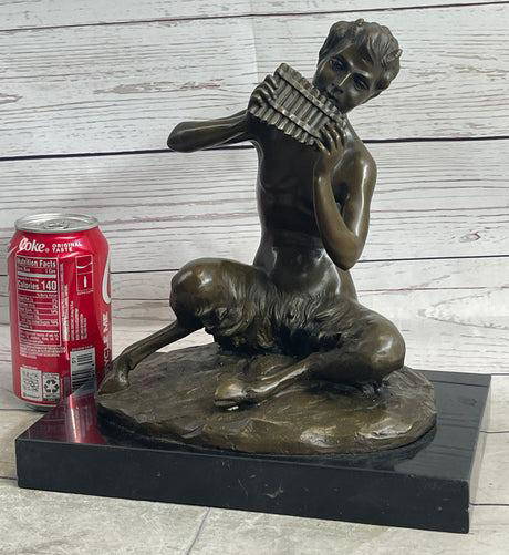 Original Signed Satyr Plays A Flute Pipe Bronze
