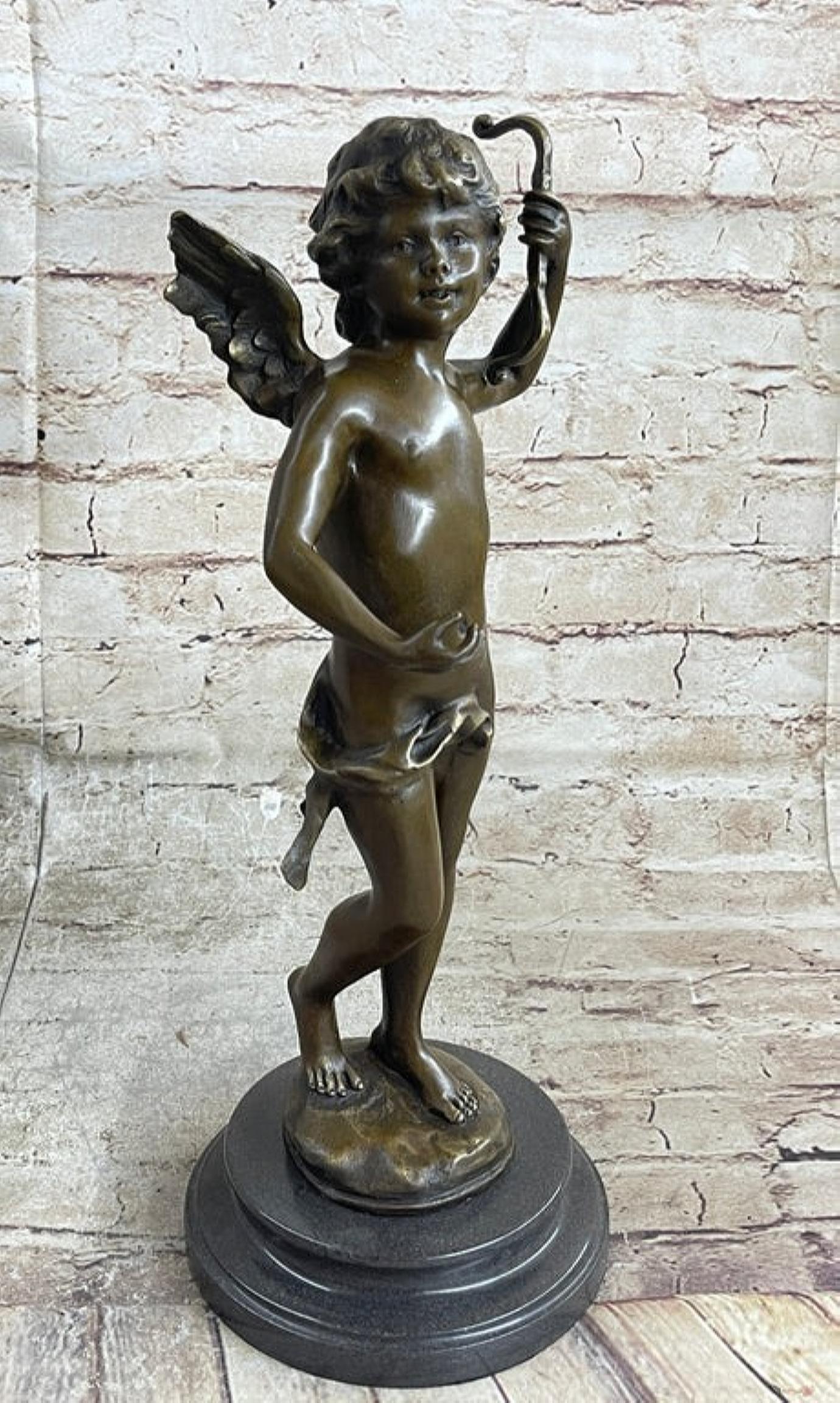 Nude Cupid W/ Bow & Arrow Bronze Metal Statue Auction