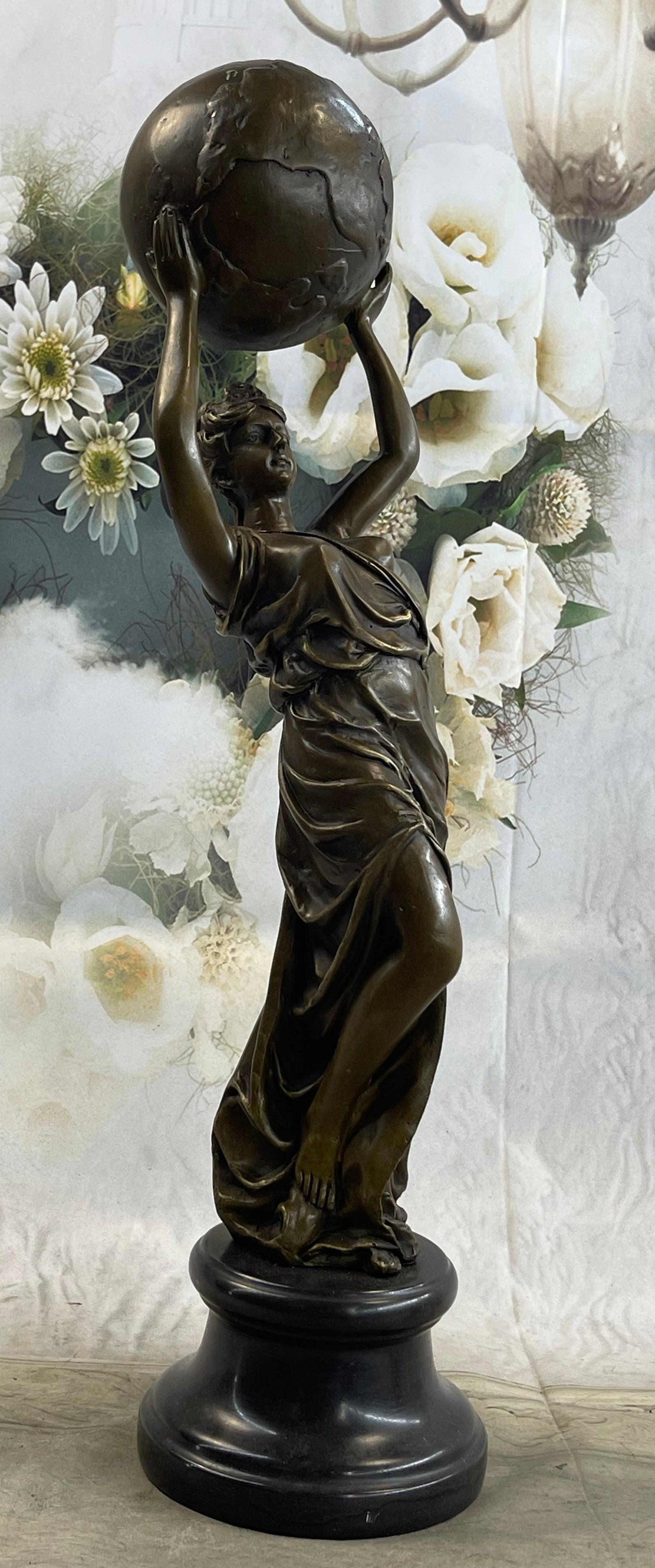Nude Female Atlas Holding The World Bronze Sculpture Auction