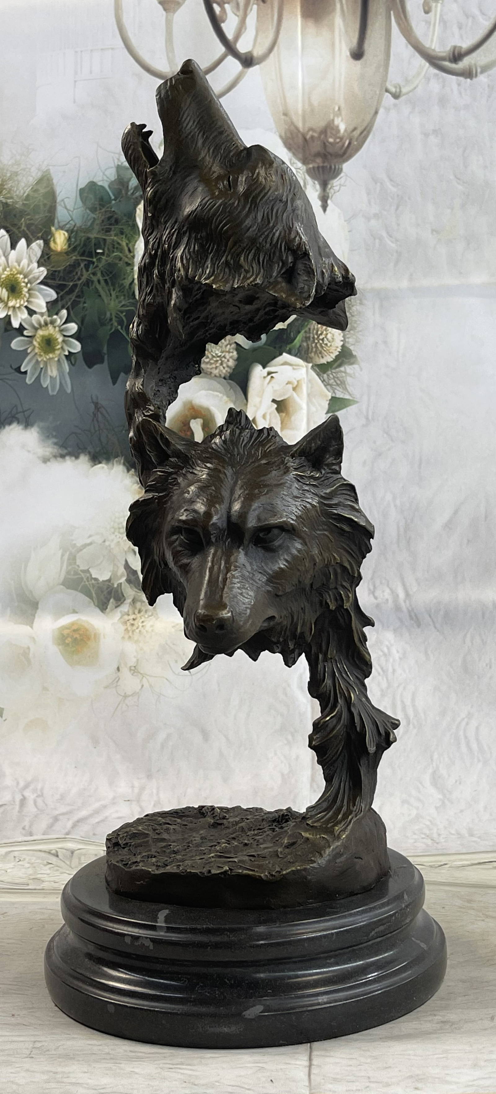 Milo Two Wolves Head Bust Classic Wildlife Artwork Bronze Sculpture Auction
