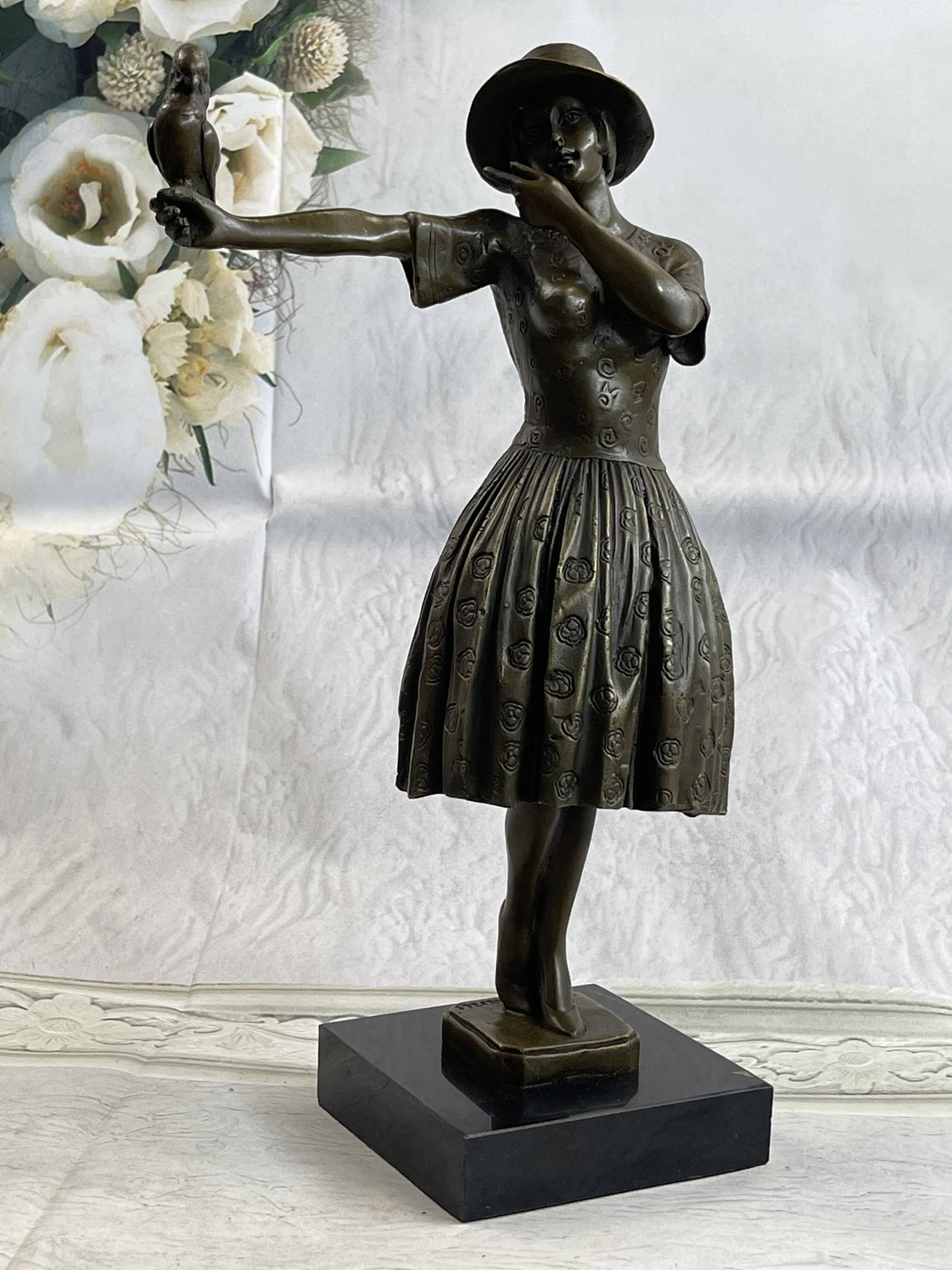 Chiparus Lady With Bird Bronze Auction