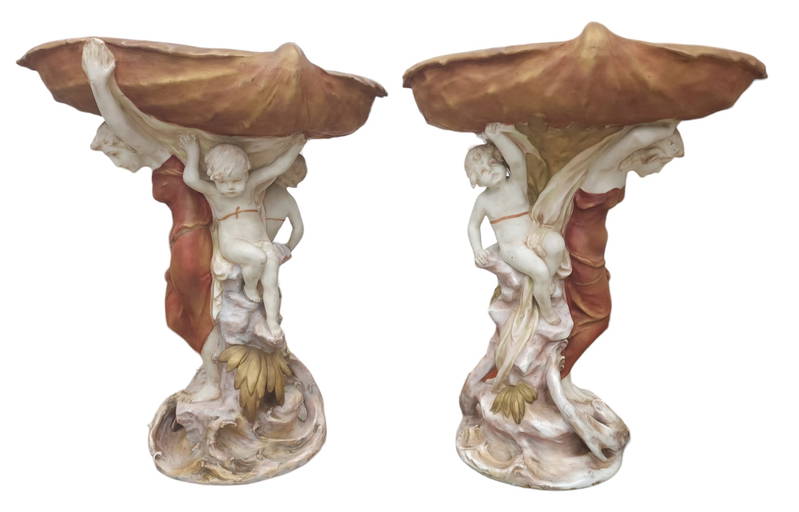 Royal Dux Shell And Supporting Nymph & Putti Centerpiece Art