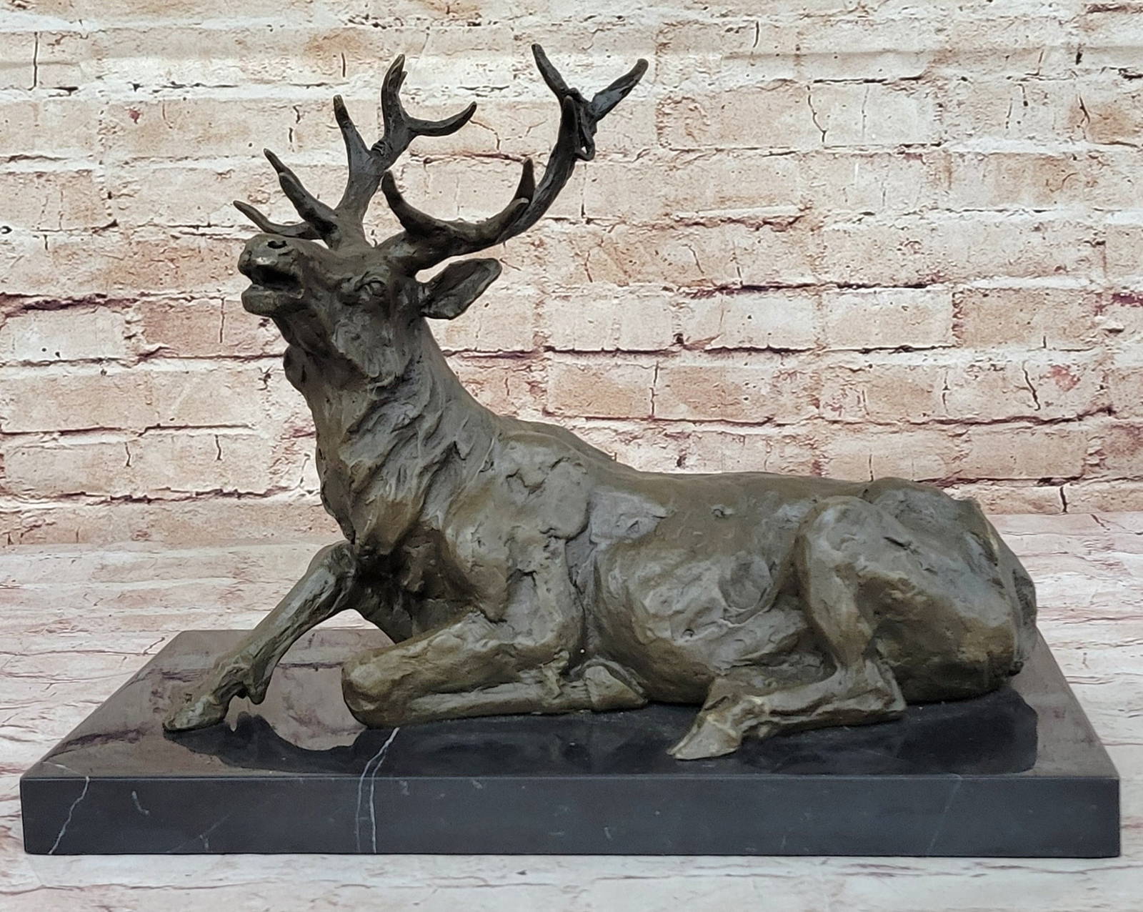 Stag Buck Elk Deer Laying Down Bronze Wildlife Sculpture By Milo On Marble Base Auction