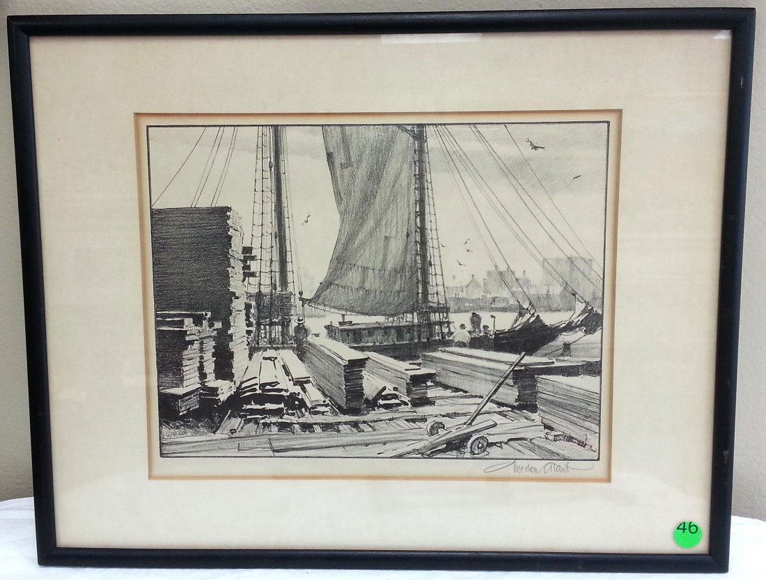 Gordon Grant signed lithograph "Lumber Wharf"