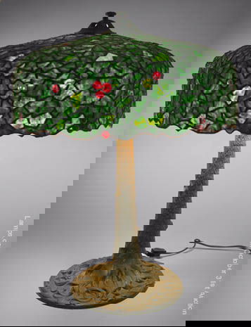 48: Semmer Leaded Glass Lamp Berry Tree