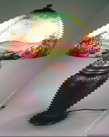 Handel Reverse Painted Lamp Floral Scenic