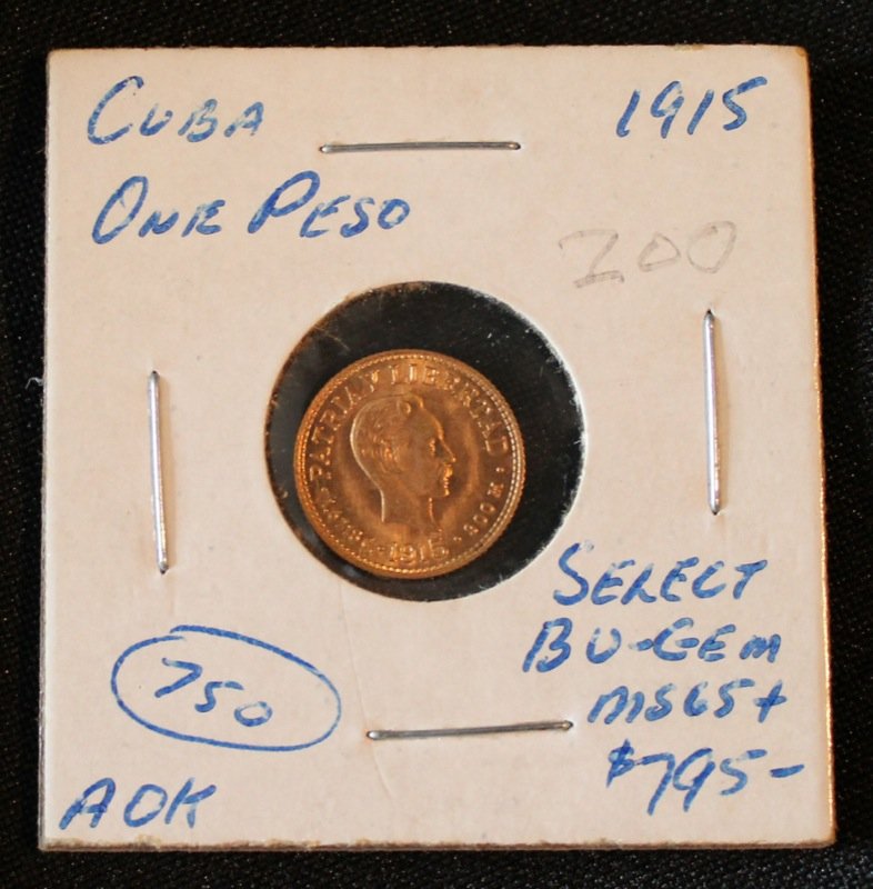 1915 Cuban 1 Peso Gold Coin