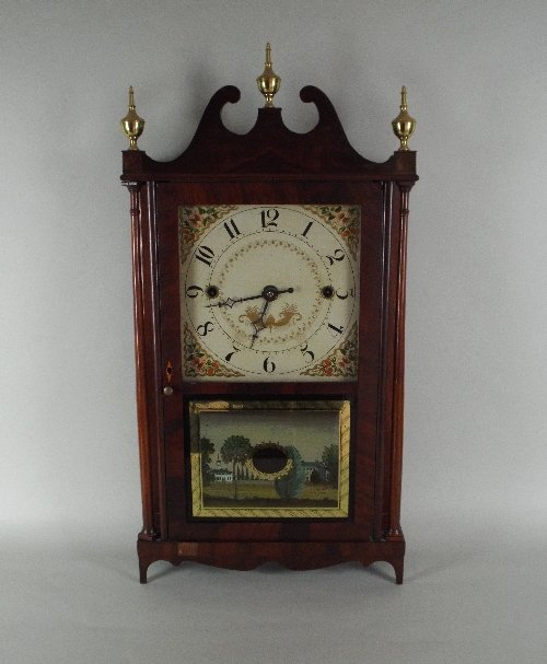 A late 19th century American mahogany shelf clock, the