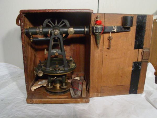 217: cased brass surveyors theolite instrument