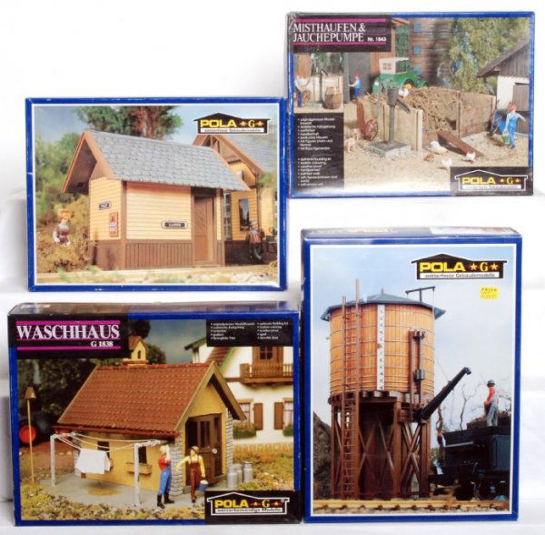 38: Four Pola G scale building kits in original boxes