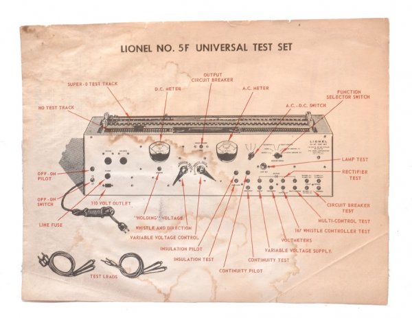 Lionel Instruction Sheet 5f Universal Test Set
