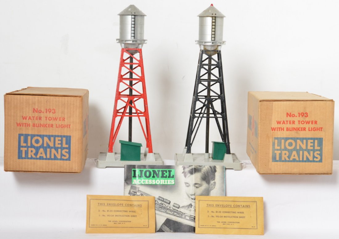 Two Lionel No. 193 water tower with blinker light in OB