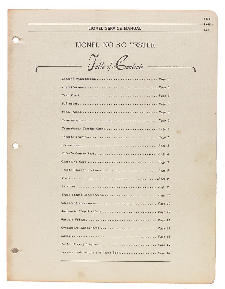 Lionel Original no. 5C Test Set Service Manual - Nov 23, 2013 | Stout ...