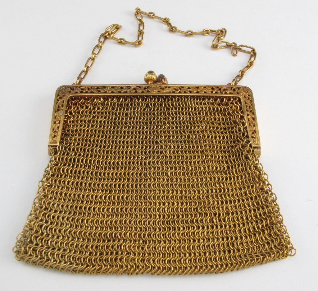 14K Gold Sapphire Mesh Flapper Coin Purse