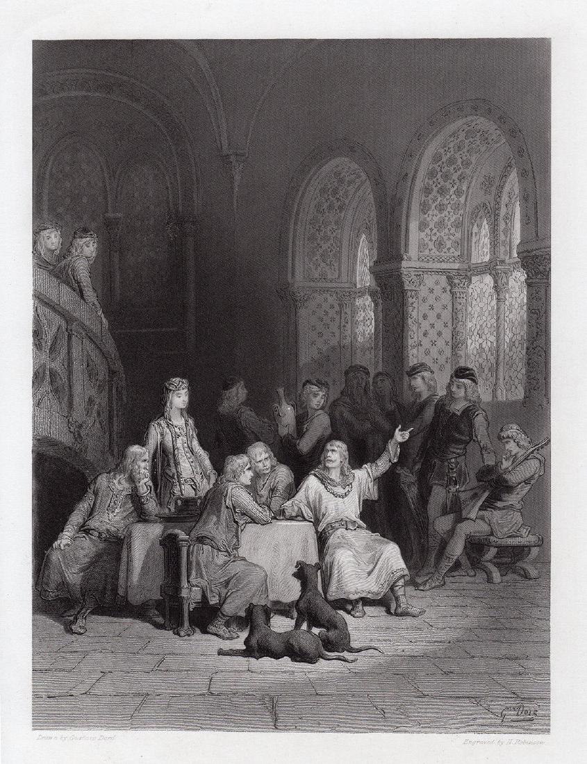 Gustave Dore 1867 engraving Lancelot signed