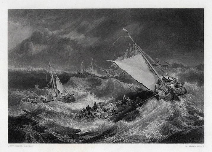Framed 1800s William Turner The Shipwreck Engraving Signed