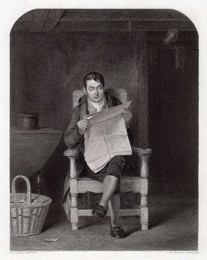 Thomas Sword Good The Newspaper (a Man Reading) 1852 Engraving