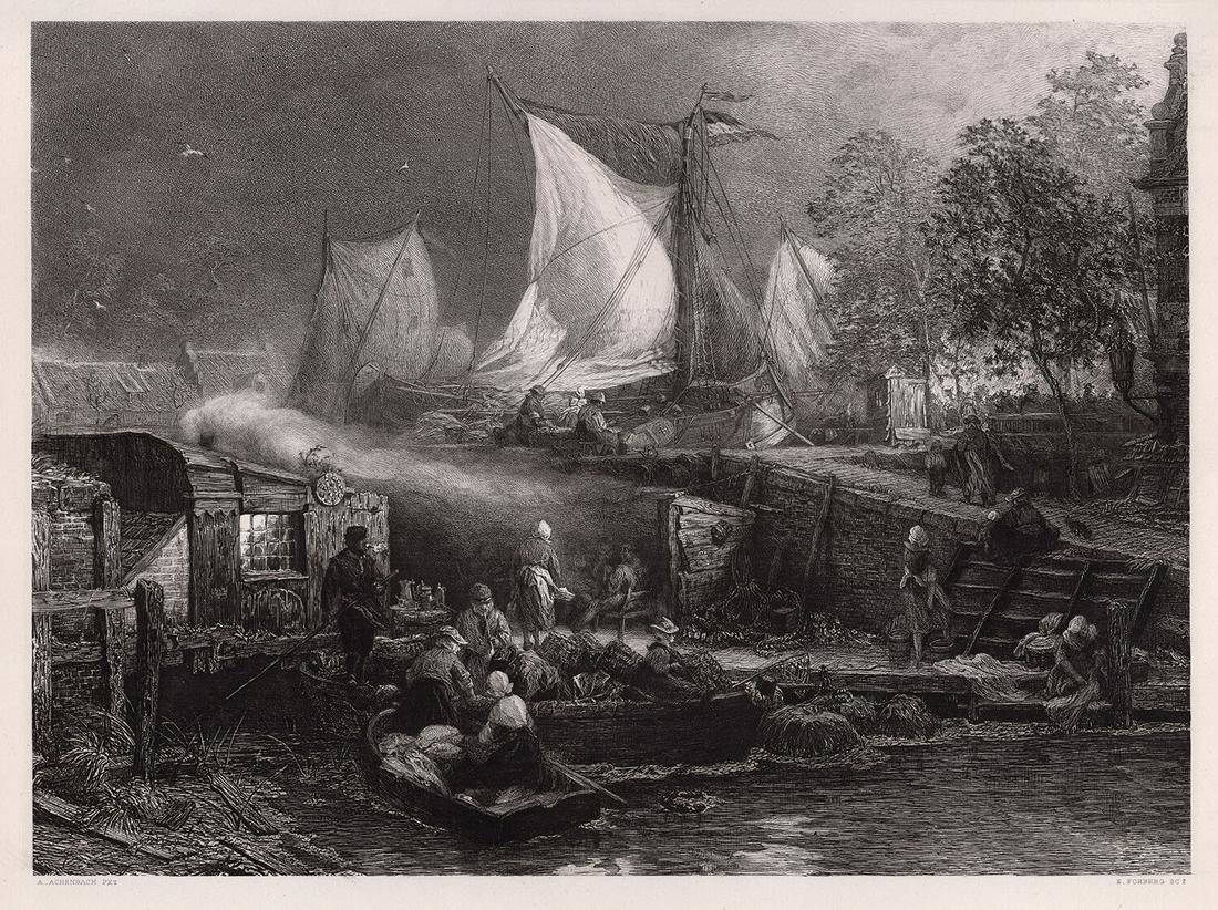 Andreas Achenbach 1800's Etching The Jews Quarter In Amsterdam Signed ...