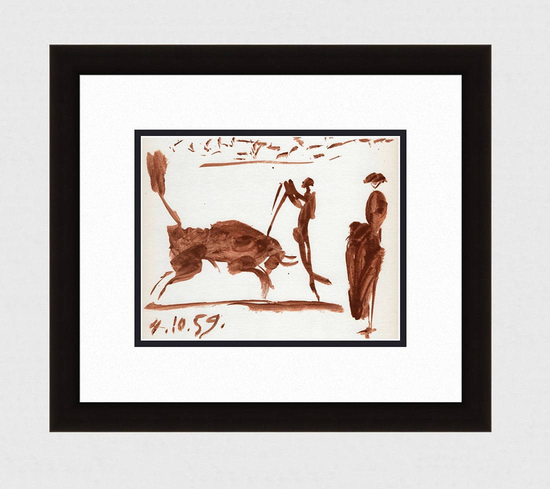 Pablo Picasso 1961 Vintage Lithograph Matador And Bull Framed Auction