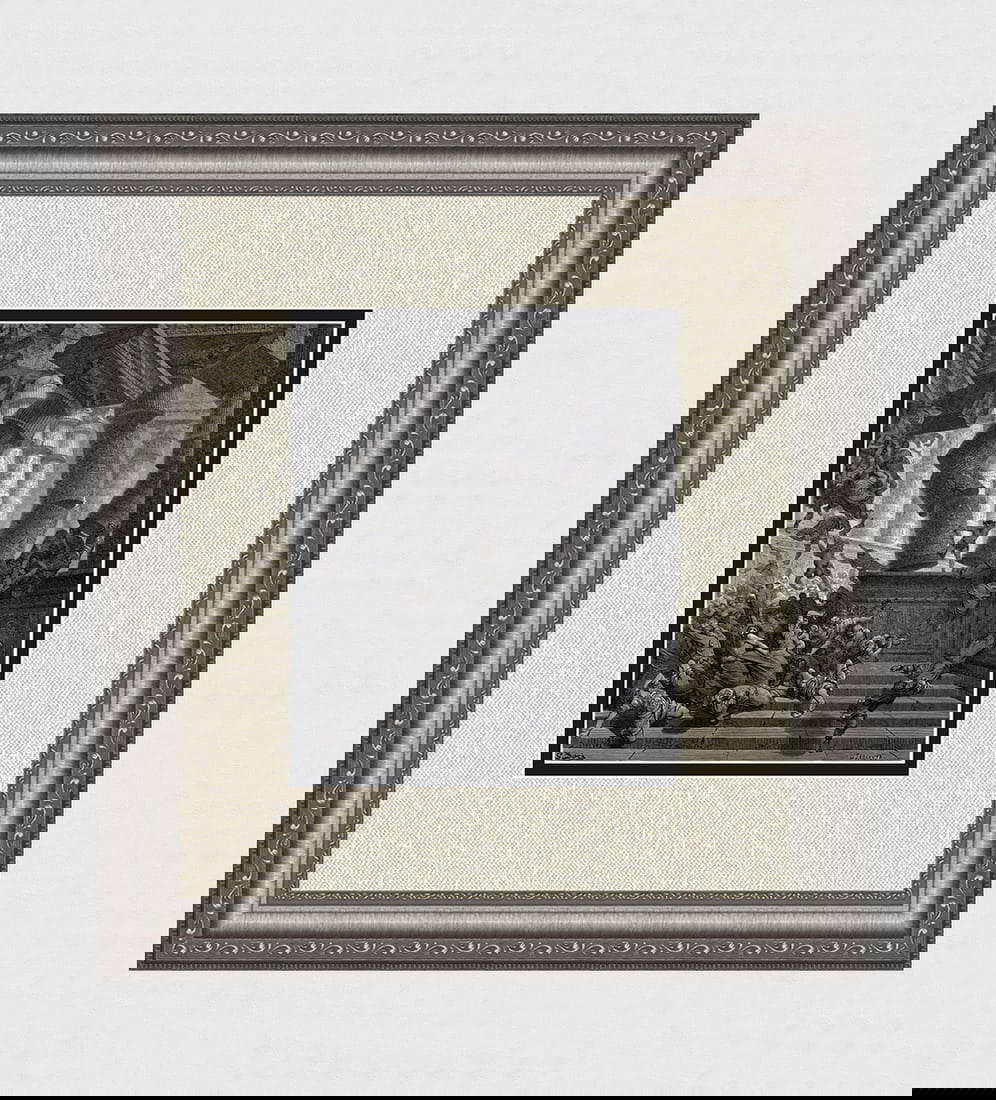 Gustave Dore 1800s Biblical Woodcut Samson Is Avenged Framed Signed Auction