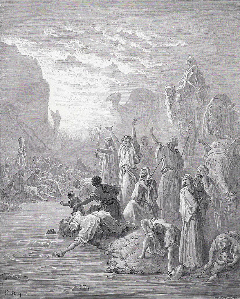 Framed 1800s Gustave Dore Biblical Woodcut Moses Striking The Rock ...