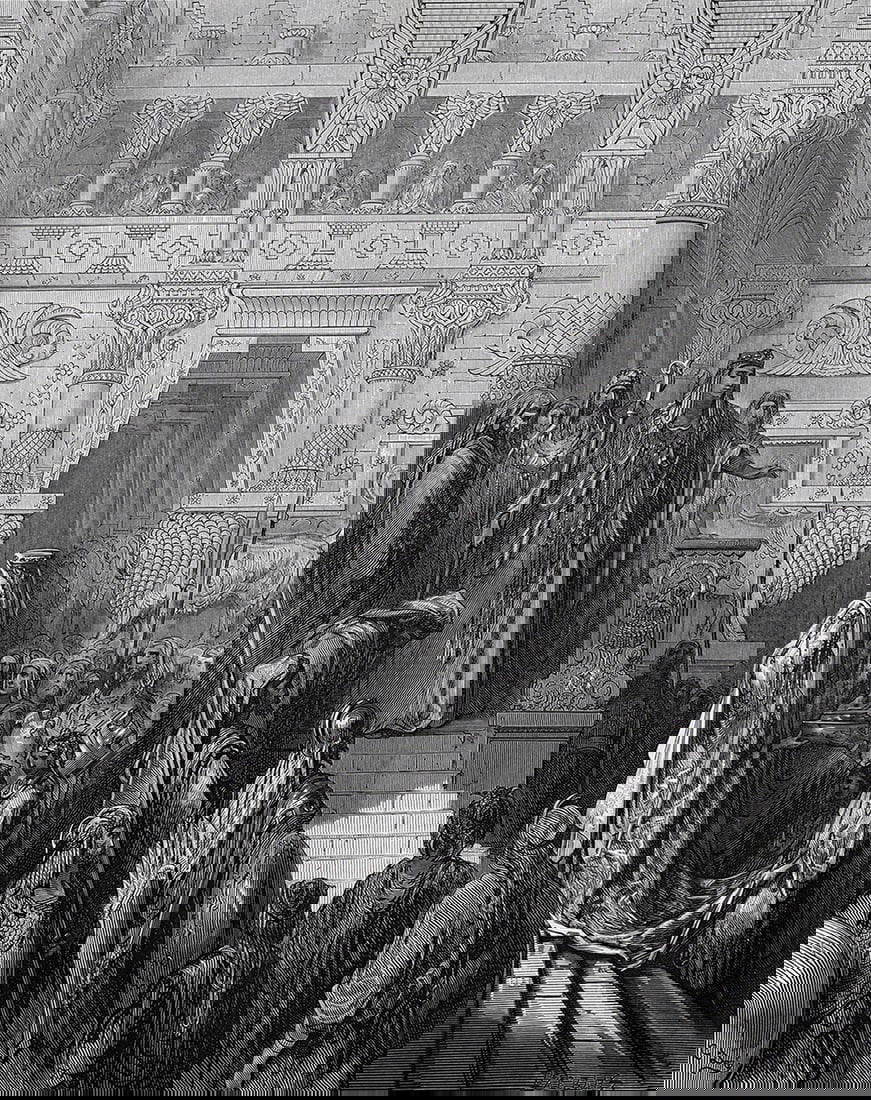 Framed 1800s Gustave Dore Woodcut King Solomon & Queen Sheba Signed Auction