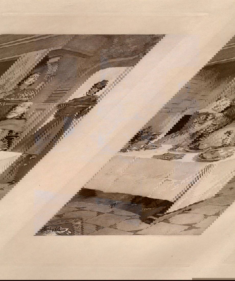 Buy Limited Edition Edmond Malassis Engraving Serving Dinner Signed ...