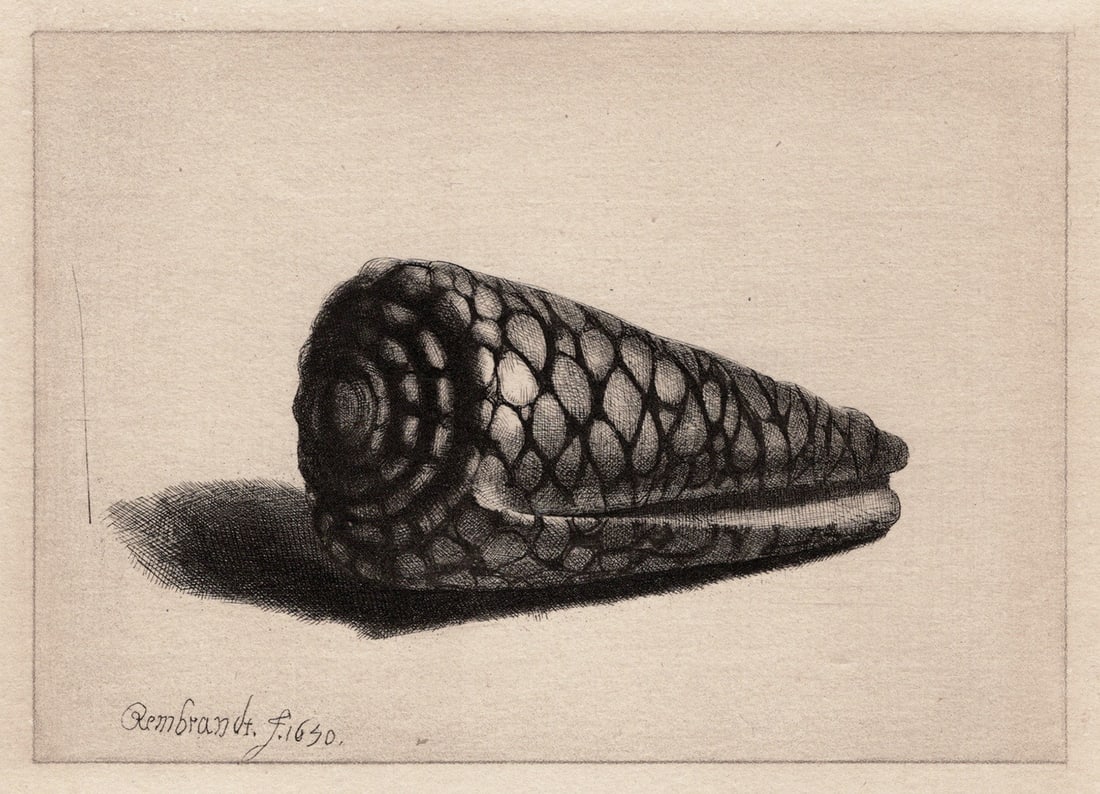 Rembrandt 1800s Etching B159 The Shell Signed Durand Auction