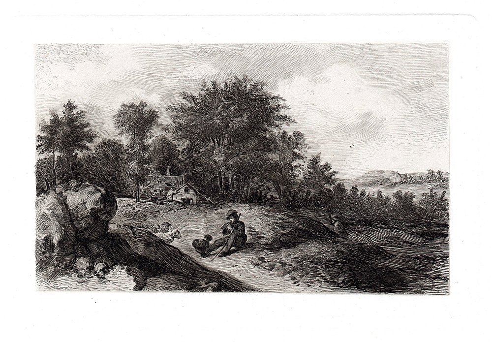 A. Brouwer A LANDSCAPE with SHEPHERDS 1880s Etching