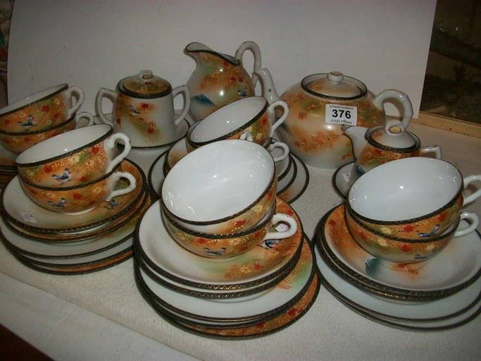 Oriental Egg Shell Tea Set (a Few Pieces Have Minor
