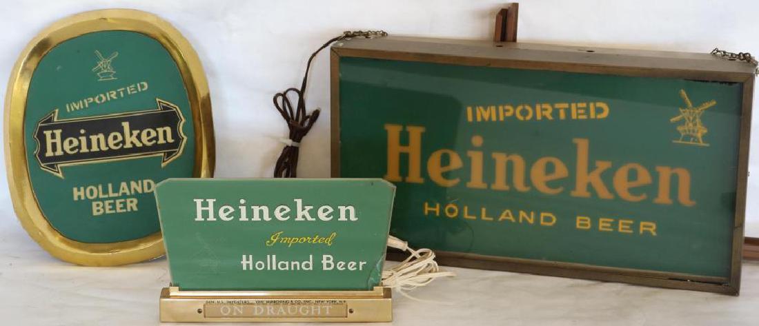3 Heineken Beer Signs, Illuminated,
