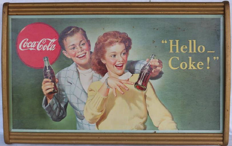 Vintage 1944 Wood Frame Coke Sign Depicting